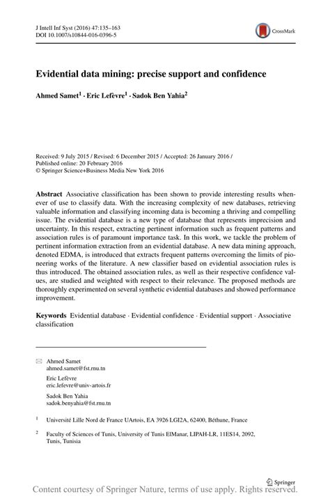 Evidential Data Mining Precise Support And Confidence Request Pdf