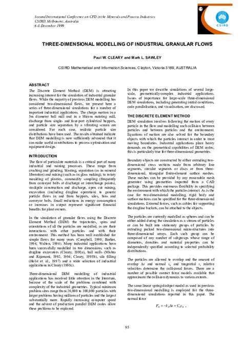 Pdf Three Dimensional Modelling Of Industrial Granular Flows