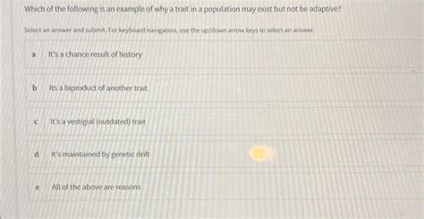 Solved Which Of The Following Is An Example Of Why A Trait