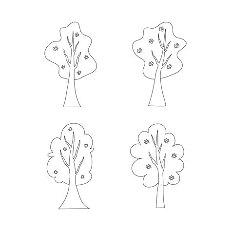 Hand Drawn Trees Outline Flowering Set Item 56278793 Vector Art At Vecteezy