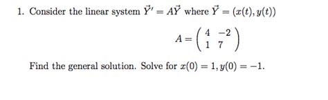 Solved Consider the linear system vector Y' = AY vector | Chegg.com