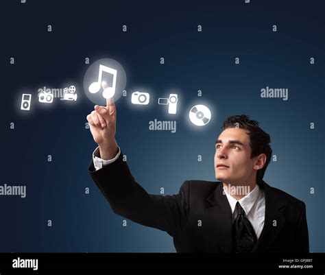 Man Pressing A Touchscreen Button Stock Photo Alamy
