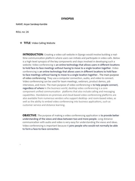 synopsis mca project pdf