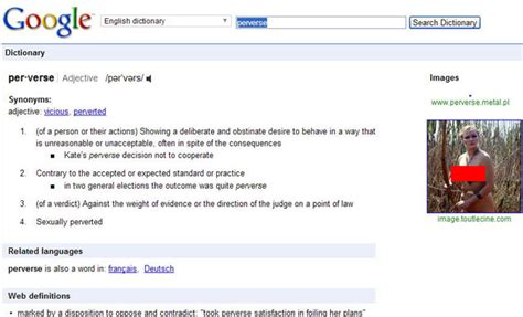 Google Dictionary Shows Naked Picture For Definition Of Perverse