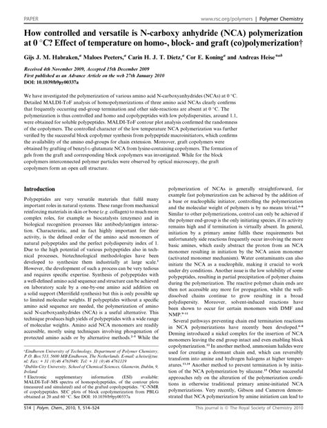 Pdf How Controlled And Versatile Is N Carboxy Anhydride Nca