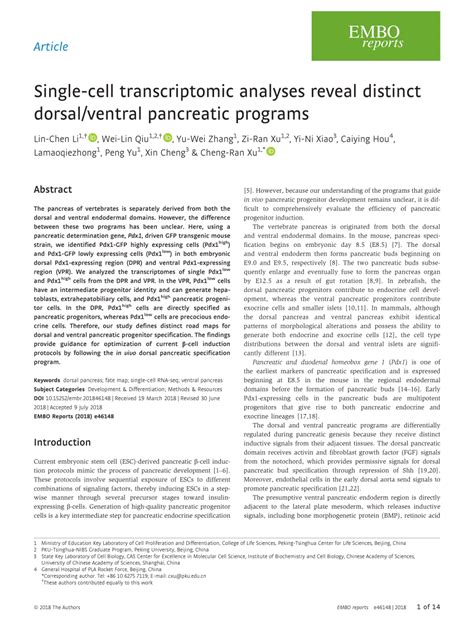 Pdf Single‐cell Transcriptomic Analyses Reveal Distinct Dorsal