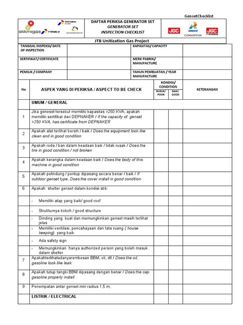 Inspection Form Genset Pdf