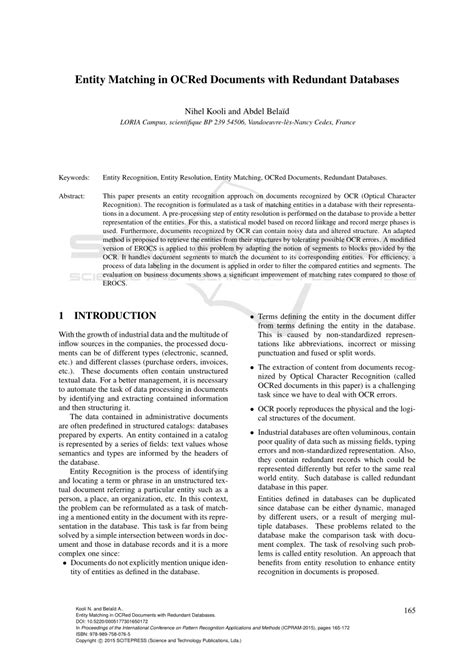 Pdf Entity Matching In Ocred Documents With Redundant Databases
