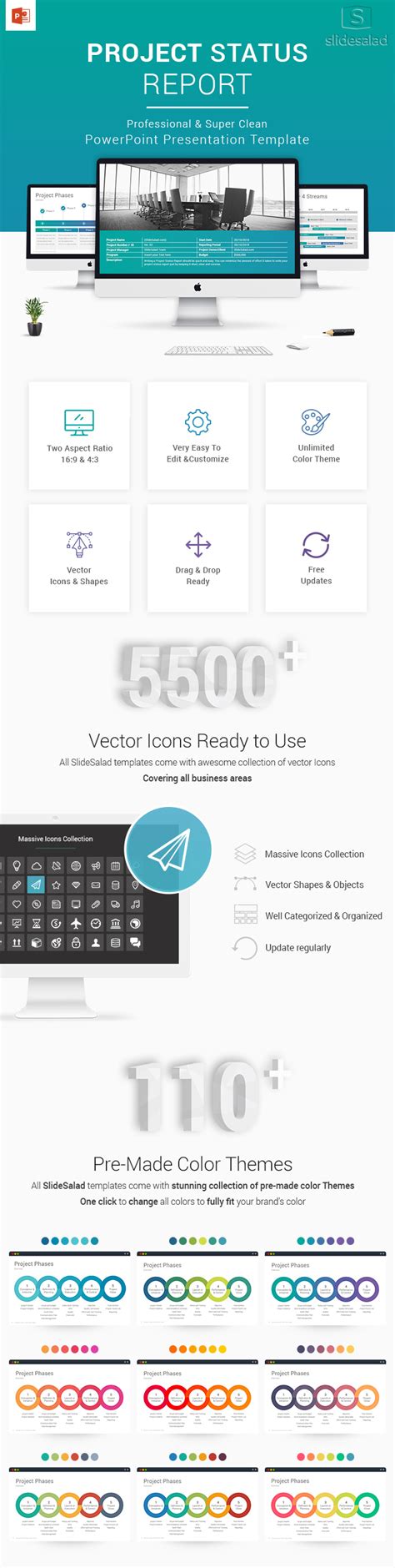 Project Status Report PowerPoint Template Design SlideSalad