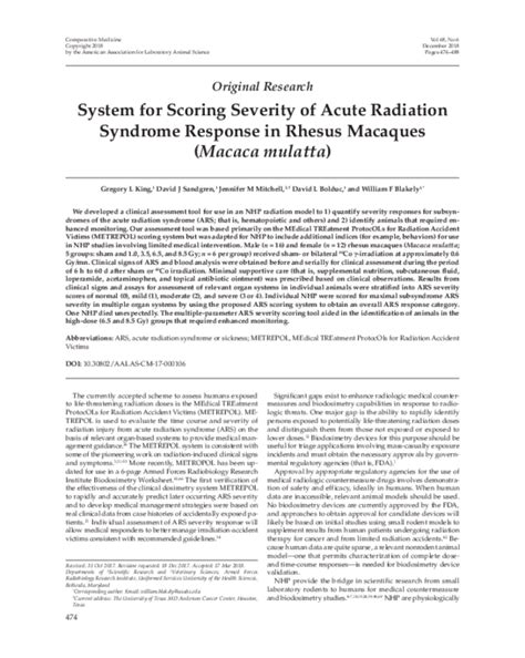 Pdf System For Scoring Severity Of Acute Radiation Syndrome Response