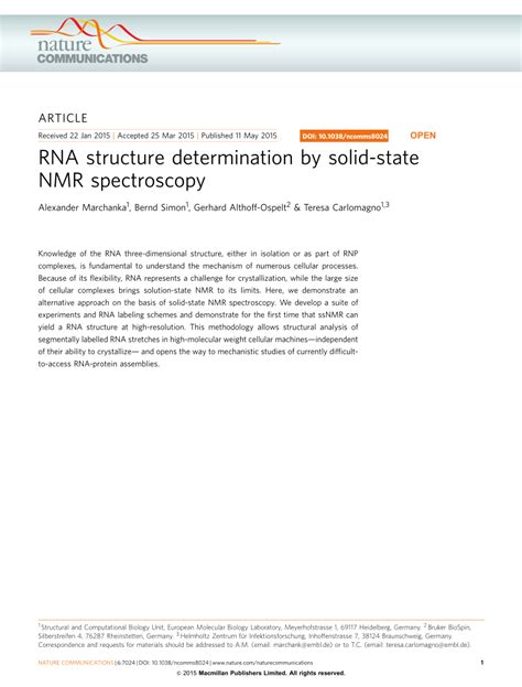 Pdf Rna Structure Determination By Solid State Nmr Spectroscopy
