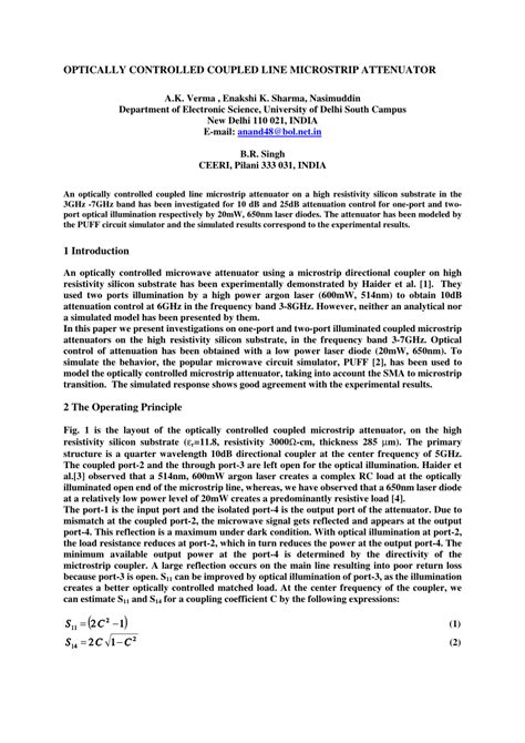 Pdf Optically Controlled Coupled Line Microstrip Attenuator