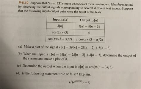 Solved Suppose That S Is An LTI System Whose Exact Form Is Chegg