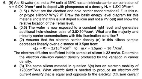 Solved 9 A C Si Wafer I E Not A Pv Cell At 35∘c Has An