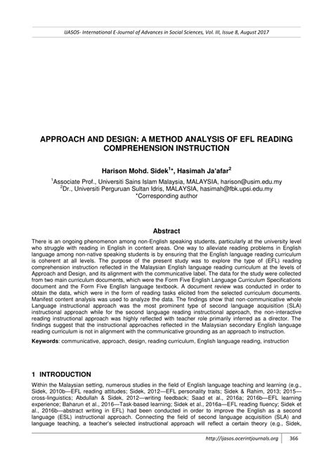 Pdf Approach And Design A Method Analysis Of Efl Reading Comprehension Instruction