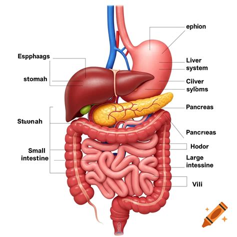 Labeled Illustration Of The Human Digestive System On Craiyon