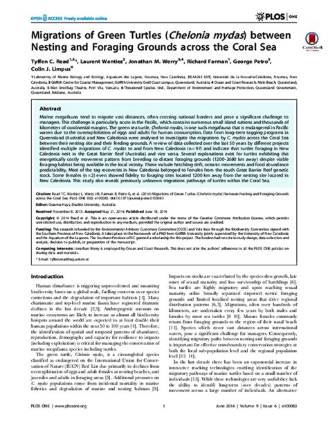 Pdf Migrations Of Green Turtles Chelonia Mydas Between Nesting And