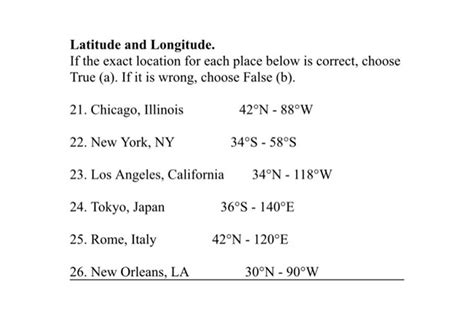 Solved Latitude And Longitude If The Exact Location For Each Place Below Answer