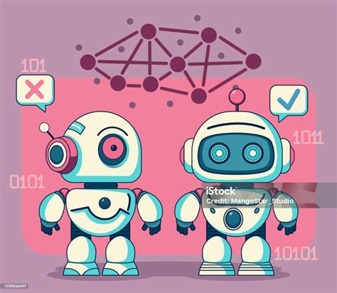 두 개의 작은 안드로이드 로봇 평면 벡터 일러스트 레이 션 0명에 대한 스톡 벡터 아트 및 기타 이미지 0명 데이터 디지털 전환 Istock