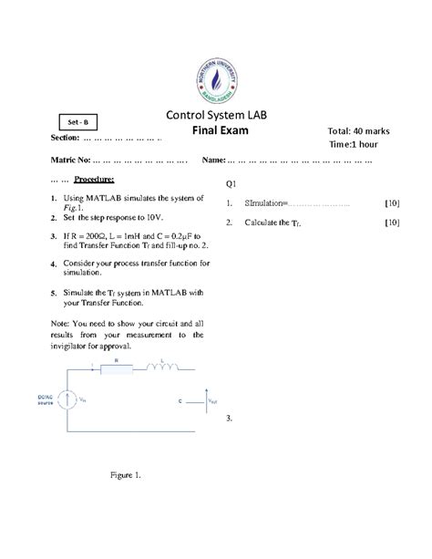 set b 1 lab questions section matric no