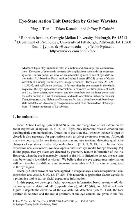 Pdf Eye State Action Unit Detection By Gabor Wavelets