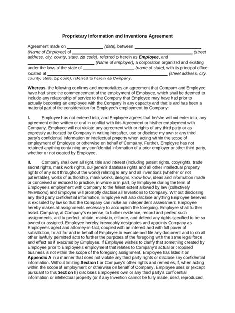 Proprietary Ination And Inventions Agreement Doc Template Pdffiller