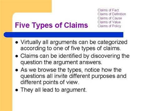 Types Of Claims Establishing Purpose And Organization Claims