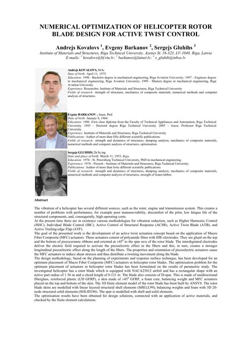 Pdf Numerical Optimization Of Helicopter Rotor Blade Design For Active Twist Control