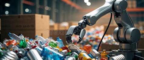 Robotic Arm Sorting Recyclable Materials In Warehouse Environment Stock Image Image Of Gird