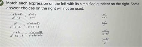 solved match each expression on the left with its simplifie[algebra