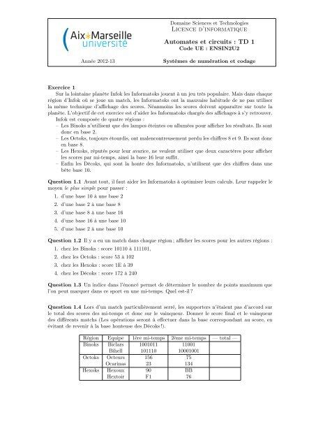 Licence D Informatique Automates Et Circuits TD 1