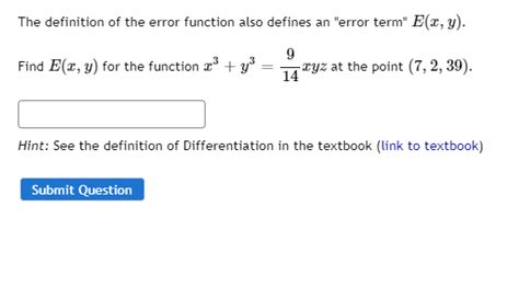 Solved The Definition Of The Error Function Also Defines An