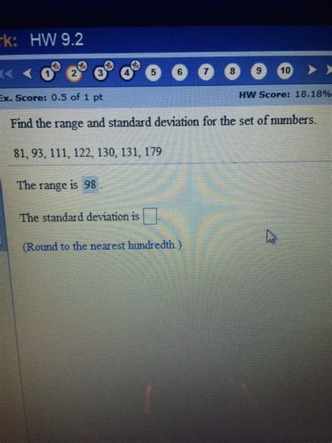 Solved Find The Range And Standard Deviation For The Set Of Chegg