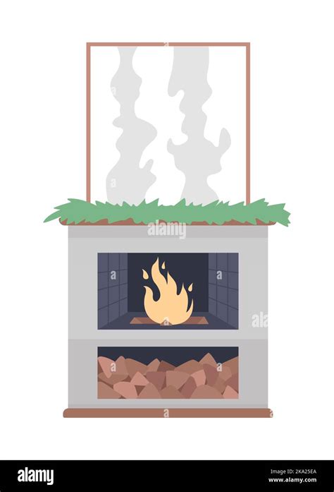 Fireplace Semi Flat Color Vector Object Stock Vector Image And Art Alamy