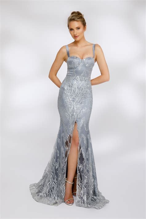 Rochie Lunga Argintie Cu Sclipici Si Paiete Atmosphere Fashion