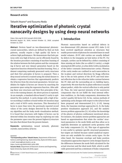 Pdf Iterative Optimization Of Photonic Crystal Nanocavity Designs By Using Deep Neural Networks