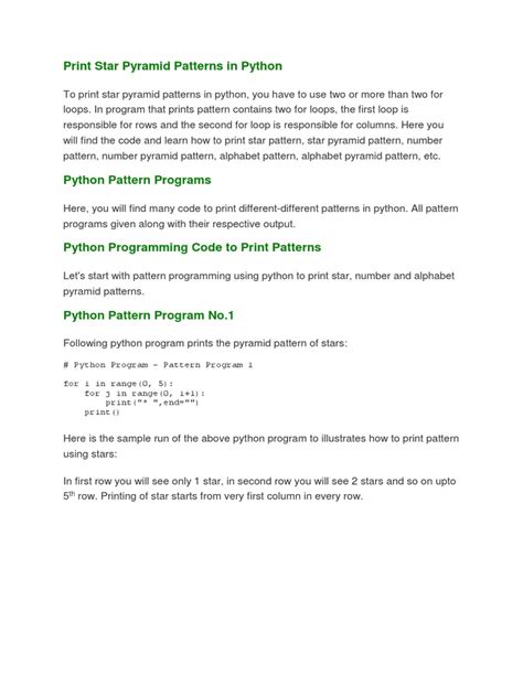 Print Star Pyramid Patterns In Python Pdf Computer Programming