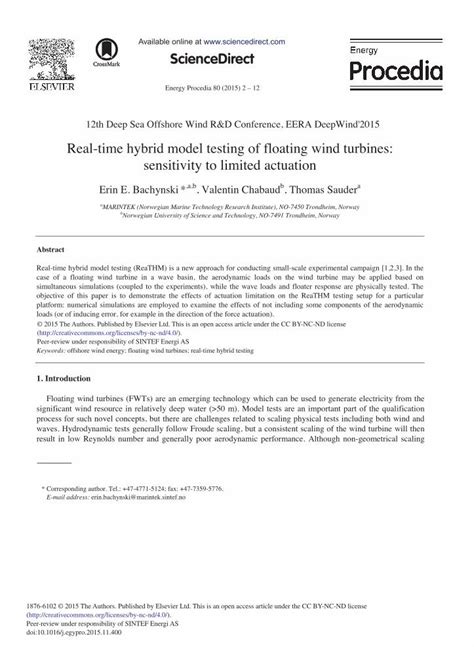Pdf Real Time Hybrid Model Testing Of Floating Wind Turbines