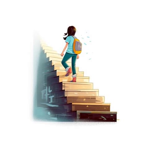 Premium Photo There Is A Girl Walking Up A Flight Of Stairs With A