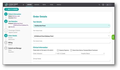 Ordering Workflow · Concert Genetics User Guide