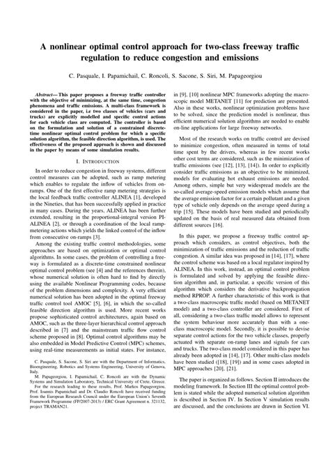 Pdf A Nonlinear Optimal Control Approach For Two Class Freeway Traffic Regulation To Reduce