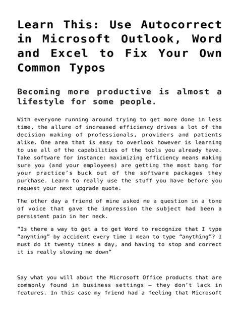 Fillable Online Use Autocorrect In Microsoft Outlook Word And Excel To