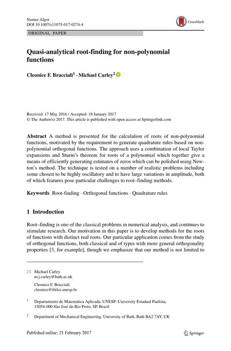 pdf quasi analytical root finding for non polynomial functions