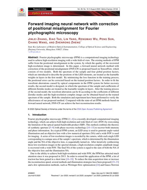 Pdf Forward Imaging Neural Network With Correction Of Positional Misalignment For Fourier