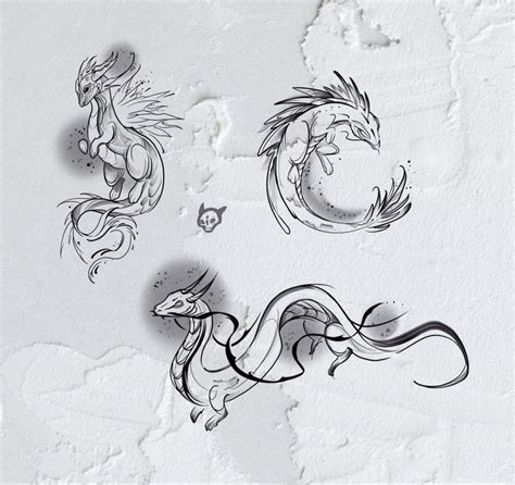 Тату драконы графика Эскиз дракона Рисунки Контурные рисунки