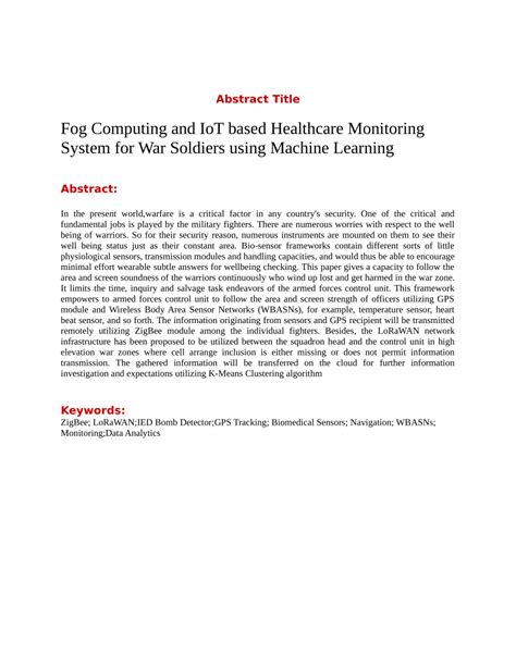 Pdf Fog Computing And Iot Based Healthcare Monitoring System For War