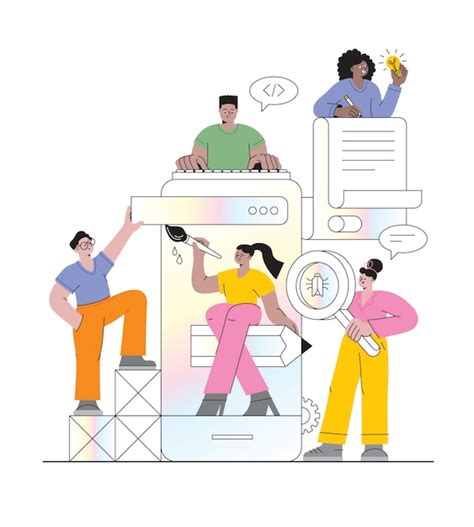 Premium Vector Various People Creating Mobile Application App Development