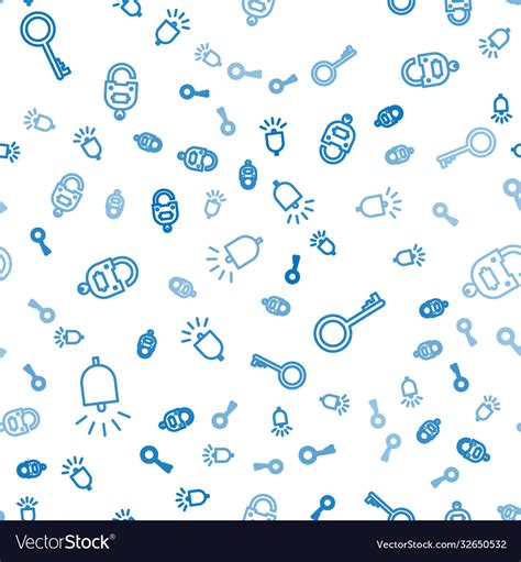 Set Line Ringing Alarm Bell Old Key And Lock Vector Image