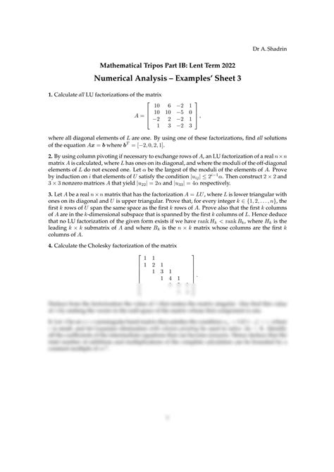 SOLUTION Numerical Analysis Example Sheet 3 Studypool