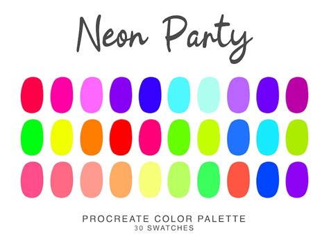 Neon Procreate Color Palette Ipad Procreate Illustration Color Swatches For Procreate Art Etsy